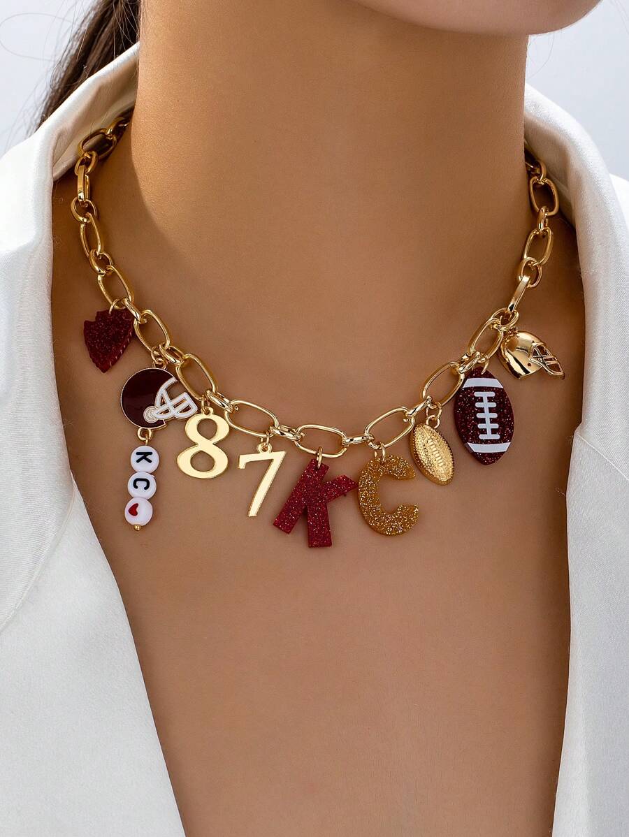 1 Pc Acrylic Letter KC 87 Rugby Charm Necklace For Fans, American ...