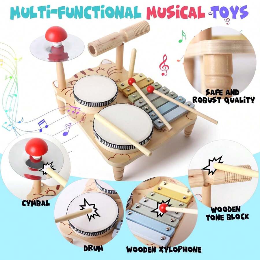 Wooden Musical Percussion Instruments Toy Set For Kids, Educational ...