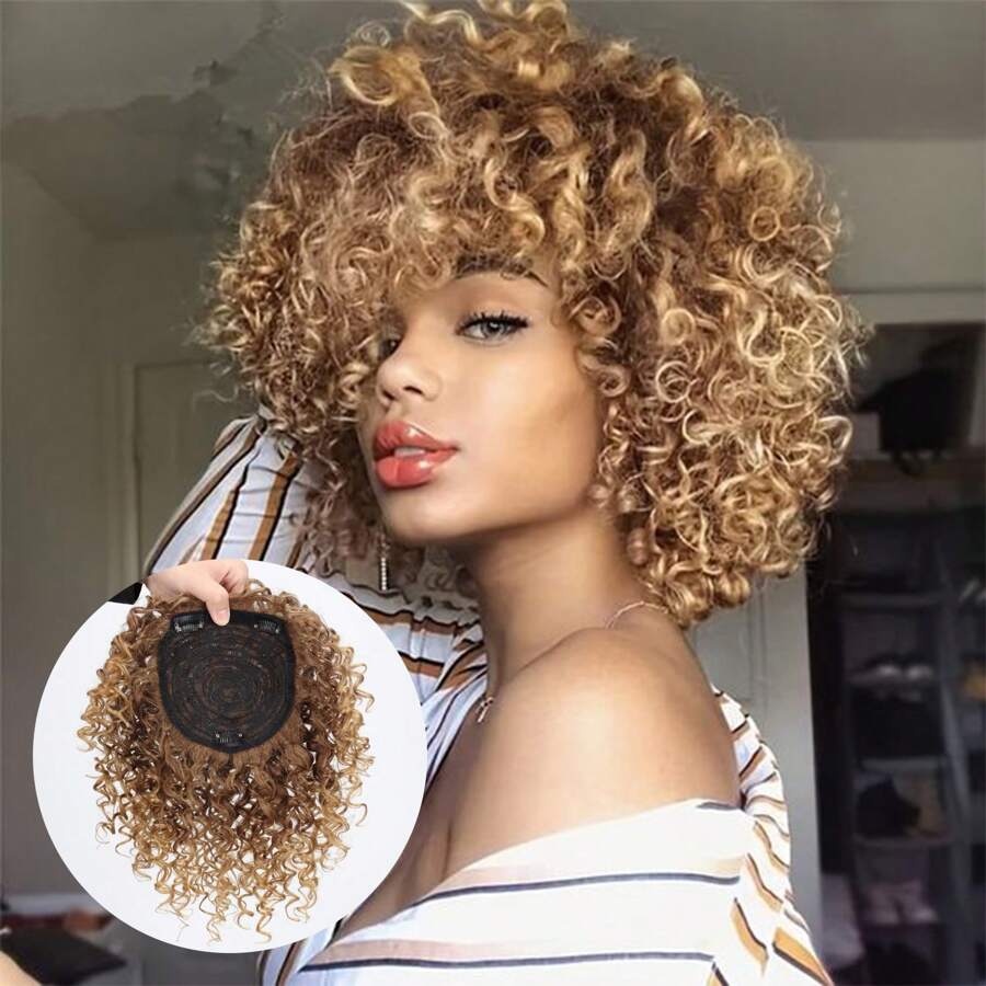 Sintético curto afro crespo cacheado cabelo toppers peças de cabelo ...