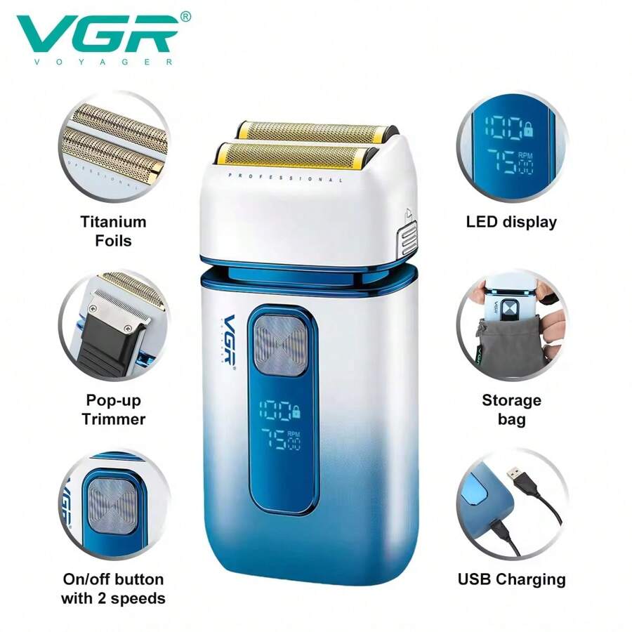 VGR VGR Shaver Electric Waterproof Hair Clipper Portable Reciprocating Trimmer Digital Display ...