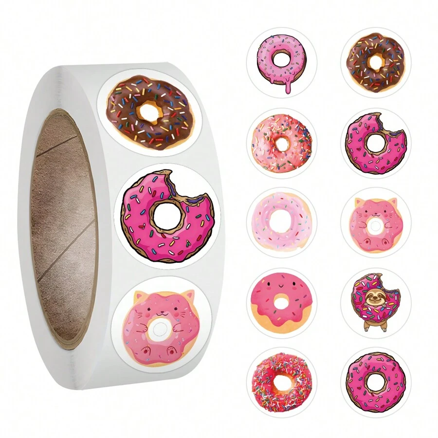 500PCS Cute Donut Stickers Roll Vinyl Aesthetics Stickers For ...