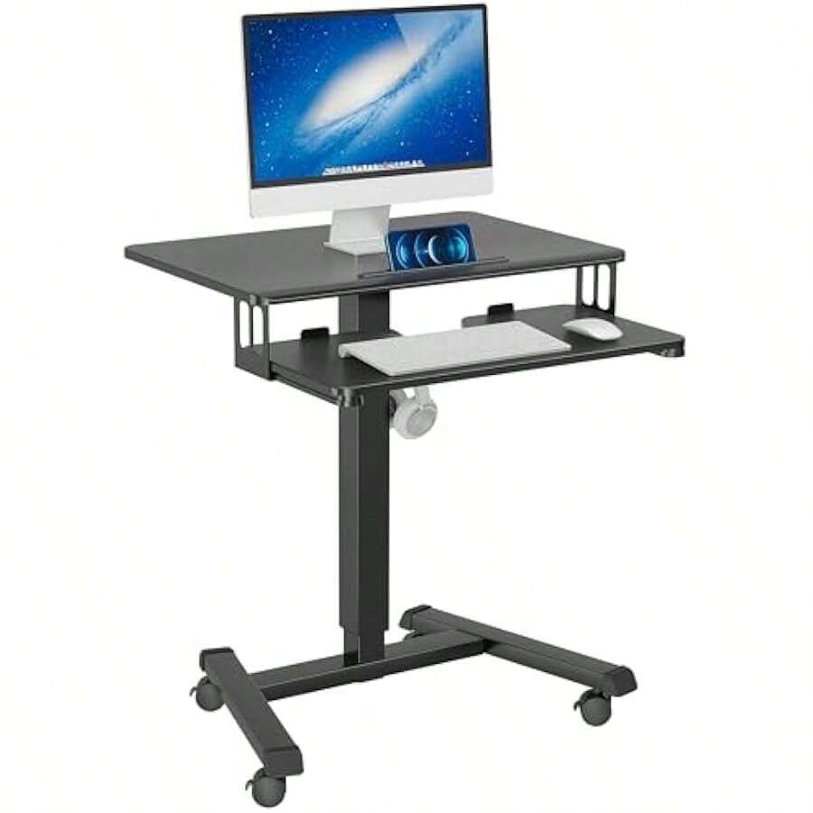 65x45cm Two-Tier Mobile Computer Workstation 4 Rolling Casters Laptop ...
