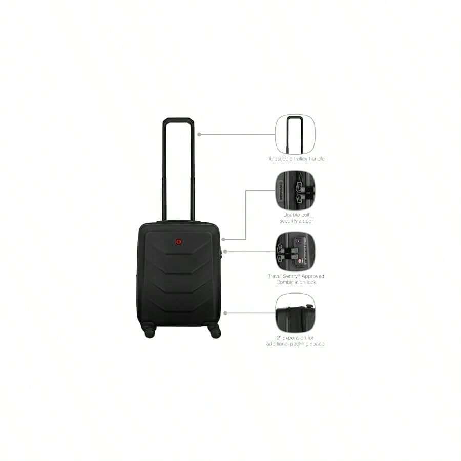 Wenger Prymo 4-Wheel Carry-On Hard Shell Luggage 36L Security Lock Black Travel Unisex | SHEIN UK