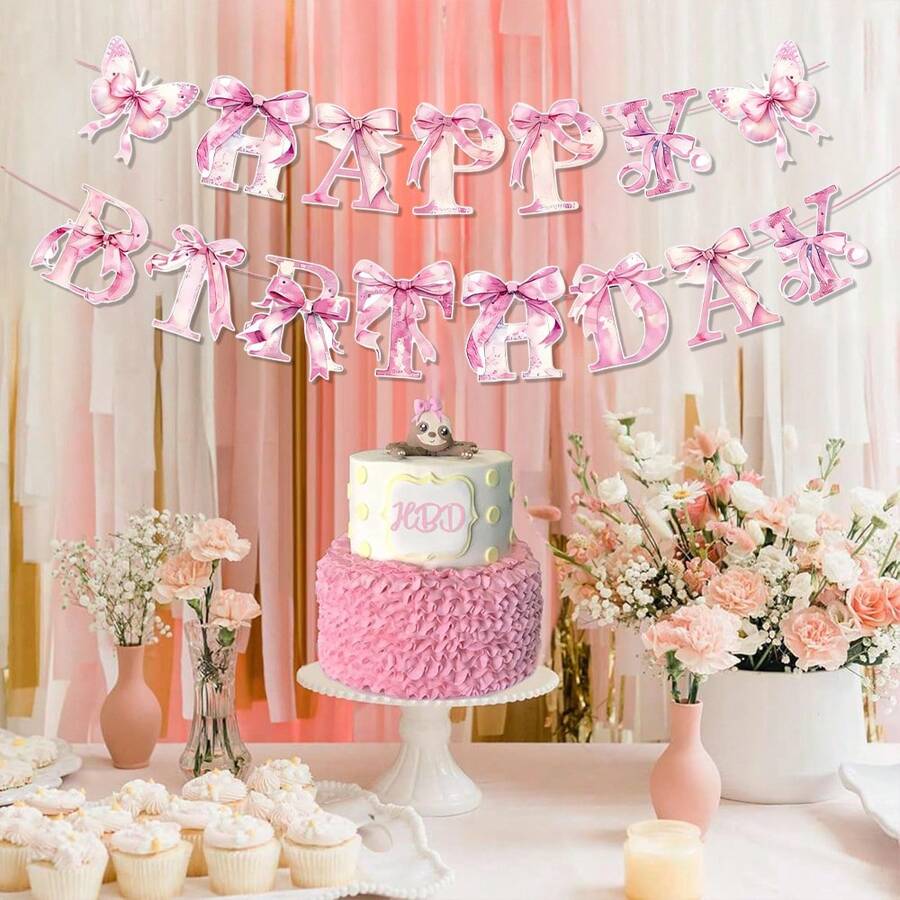 Pink Bow Party Decorations Banner, Birthday Decorations Garland, Shower ...