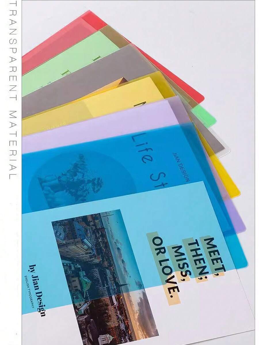 6-Color Mixed A4 File Folders, Transparent L-Type File Folders ...