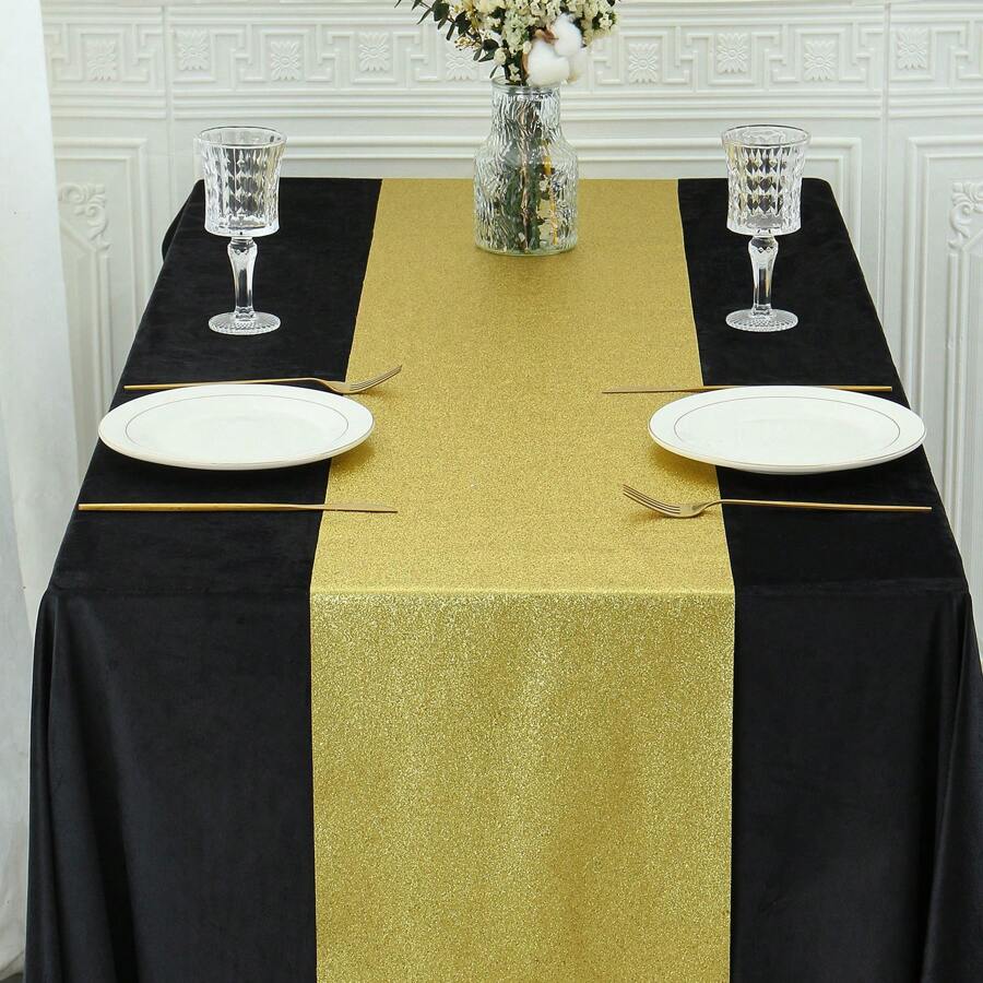 1pc 28x180/275cm Gold Glitter Table Runner, All-Polyester Party Table ...