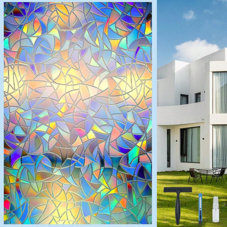 Window Privacy Film 17.5" X 78.7" Rainbow Window Film For Glass Privacy ...