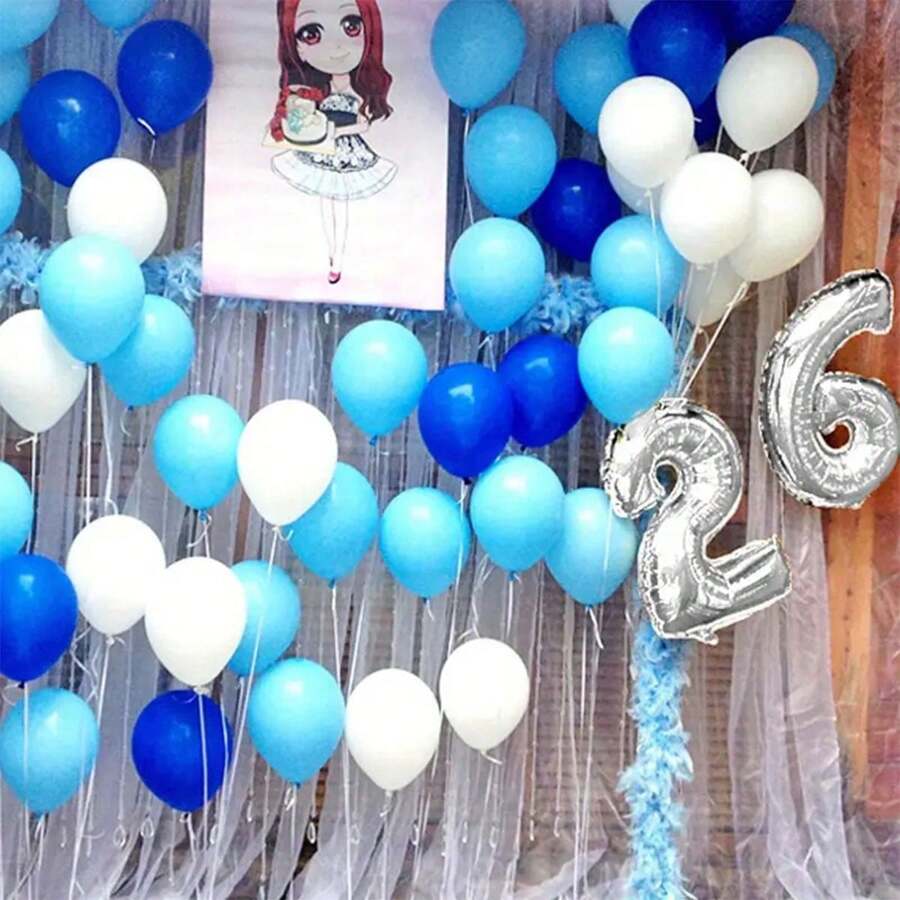 12-Inch Blue & Silver Metallic Confetti Balloons Set, Birthday Party ...