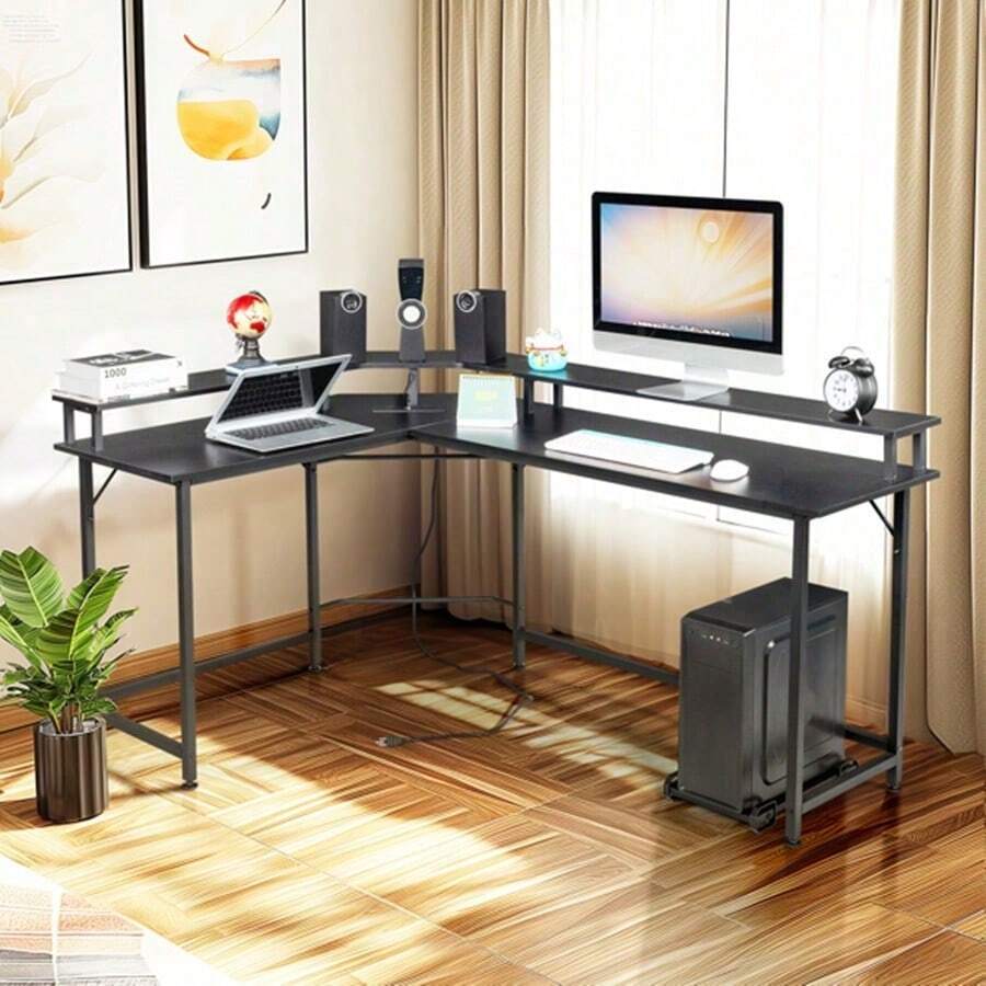 With LED Light Bar And Power Socket, Double-Sided L-Shaped Computer ...