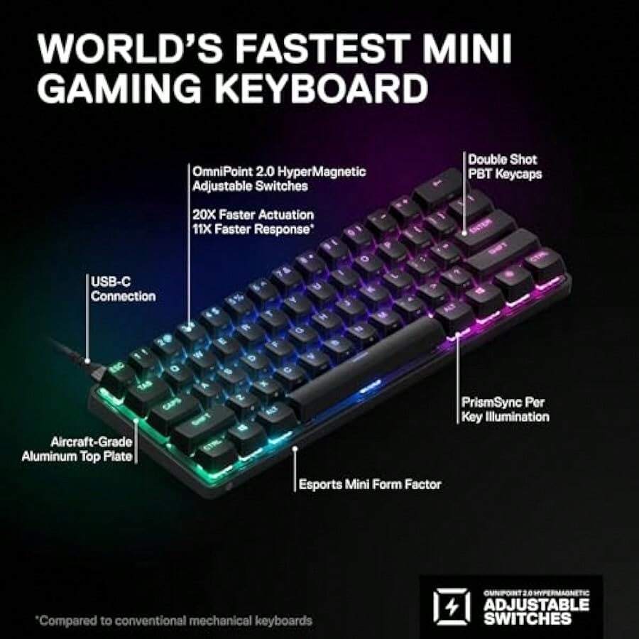 SteelSeries Apex Pro Mini HyperMagnetic Gaming Keyboard World's Fastest ...