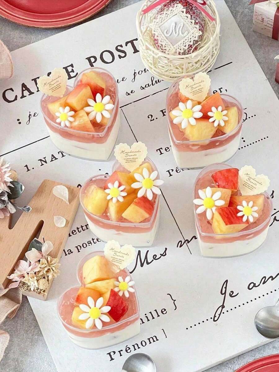 5pcs Heart Shaped Mousse Cake Cups, Tiramisu Pudding Mini Tasting Cups ...