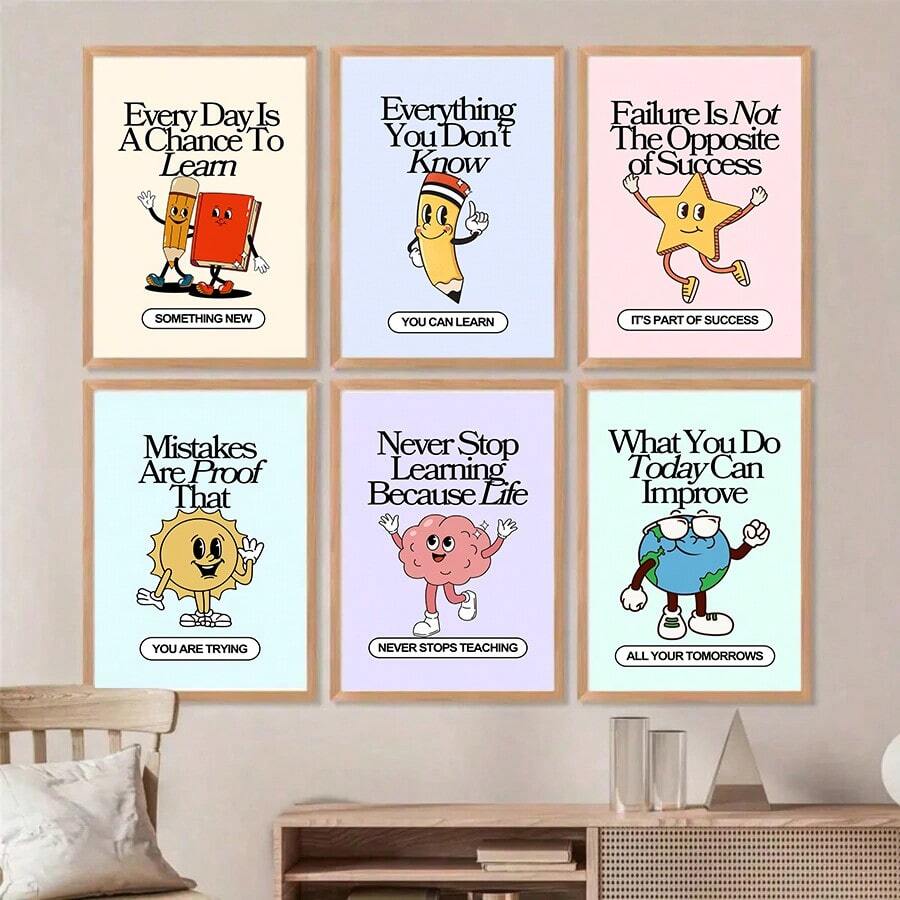 1/6pcs Colorful Growth Mindset Prints Canvas Paintings Emotions Chart ...