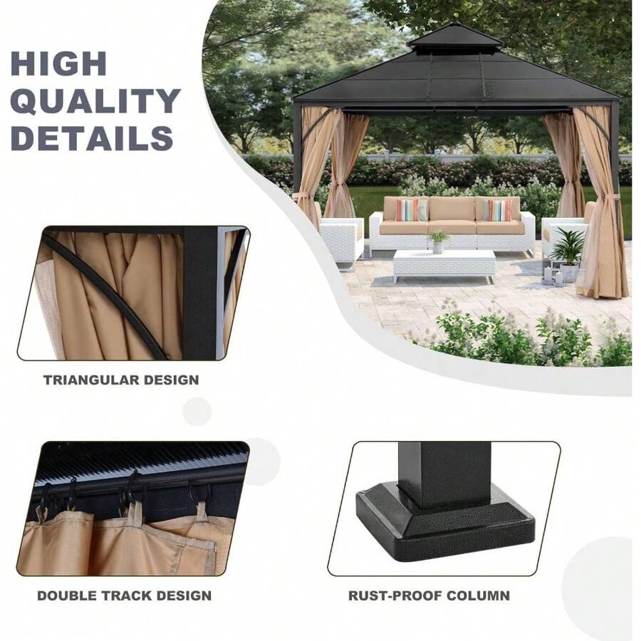 Double Roof Outdoor Hardtop Gazebo 12x12 - Patio Polycarbonate Hard Top ...