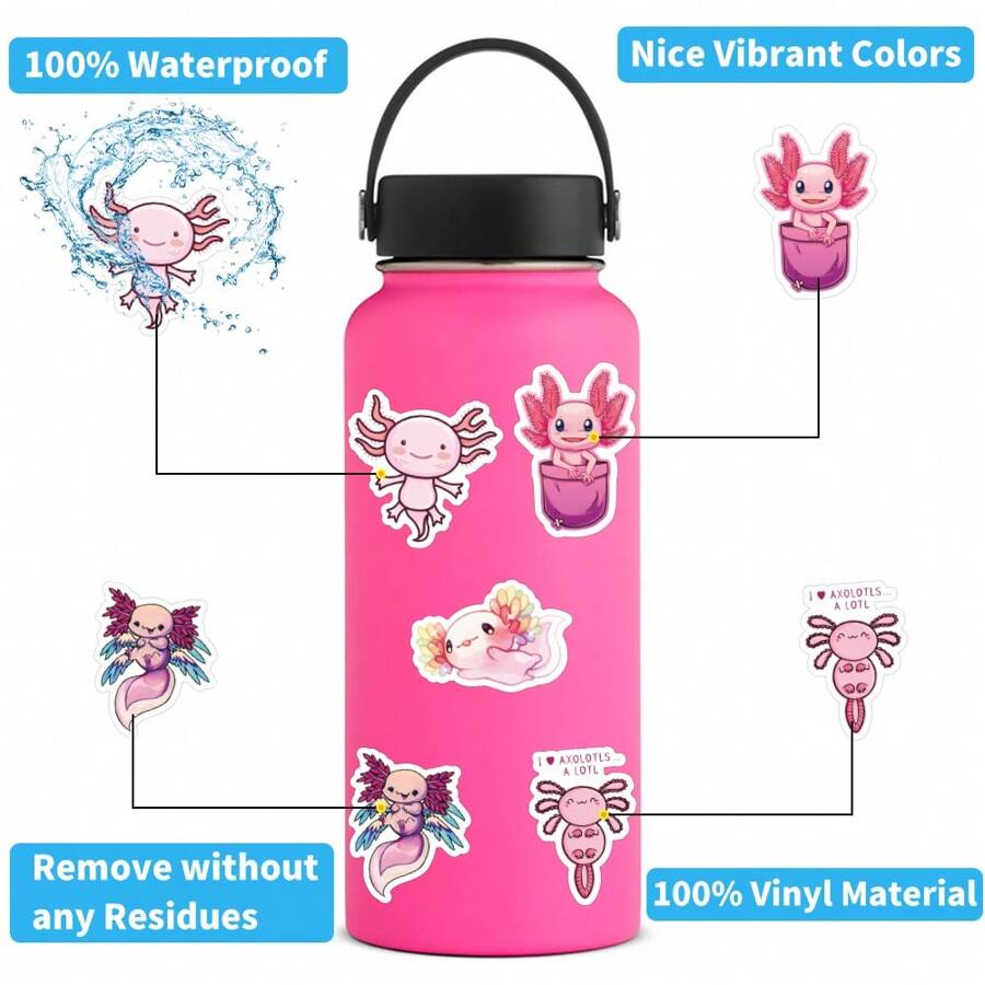 50 PCS Axolotl Stickers Aesthetic Vinyl Stickers Decals Scrapbook ...