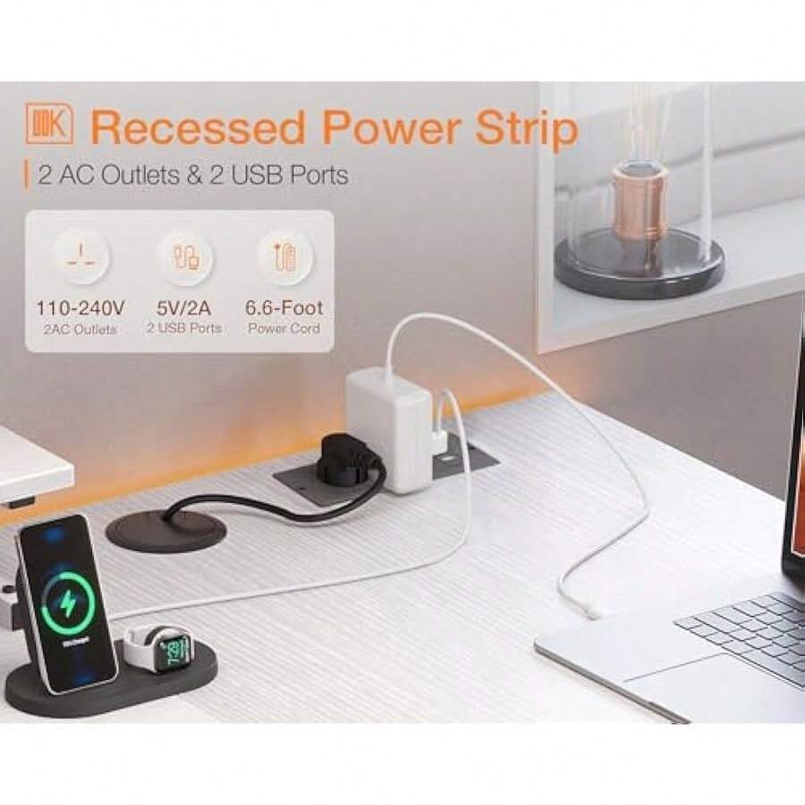 Corner Desk With Awers L Shaped Computer Desk USB Charging Port Power ...