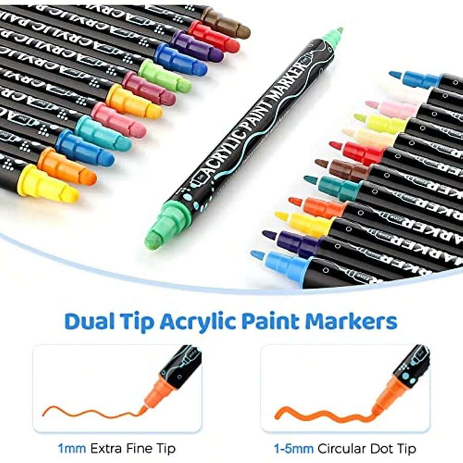 Marcadores de tinta acrílica de ponta dupla de 26 cores, canetas de ...