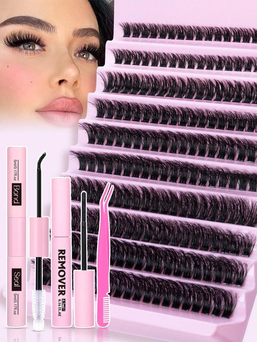 200pcs DIY Eyelash Extension Kit Individual Lashes Cluster D Curl, 8-16mm Mix Lash Clusters With ...