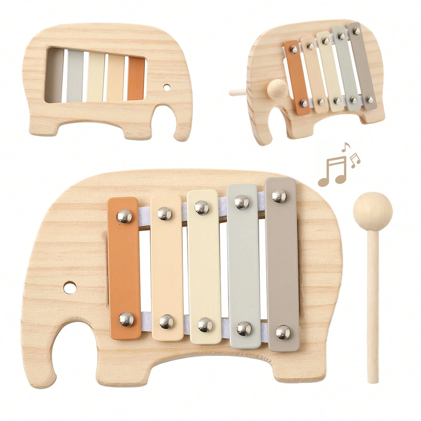 Wooden Elephant Xylophone - Baby Rattle Toy, 8-Note Glockenspiel ...