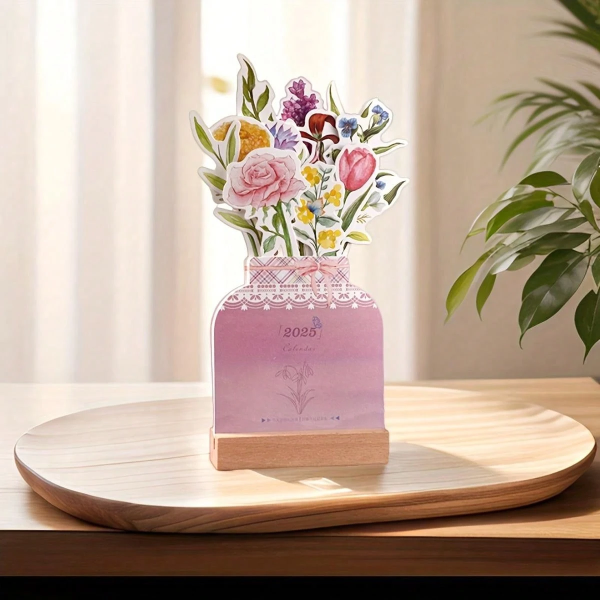 2025 Floral And Animal Themed Desk Calendar Set, With Wooden Support ...