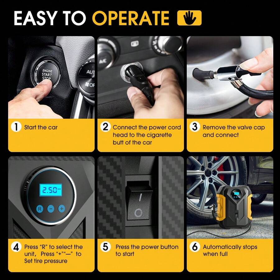 CARSUN Carsun 12V Digital Car Cigarette Lighter Air Compressor Pump, Inflador de Pneus de ...