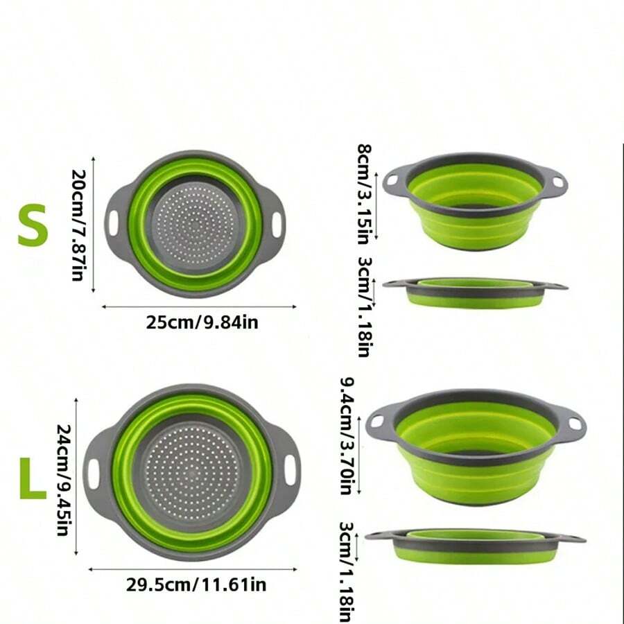 2pcs Silicone Foldable Strainer, Collapsible Vegetable/Fruit Basket Drain Net, Kitchen Sink ...
