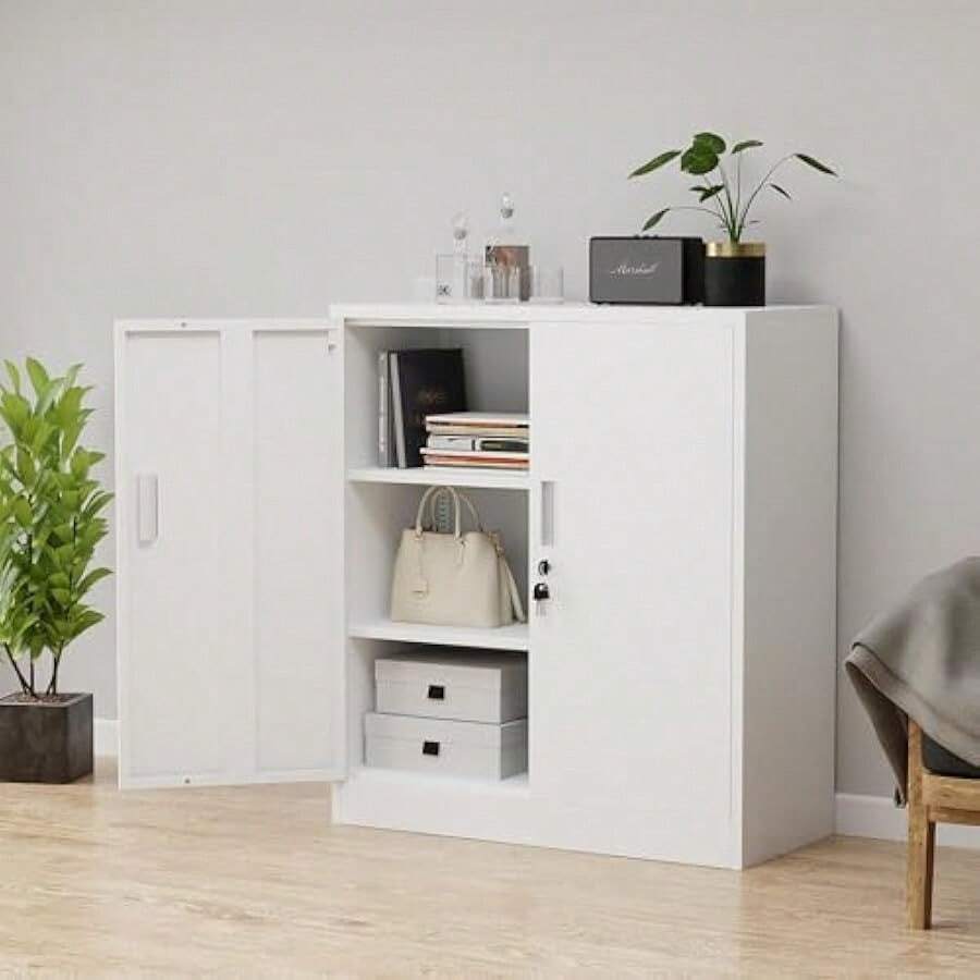 Metal Storage Cupboard With Locking Doors Adjustable Shelves Small ...