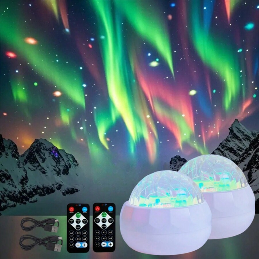 2pcs LED Northern Lights Galaxy Projector Lamps, USB Powered Bedroom ...