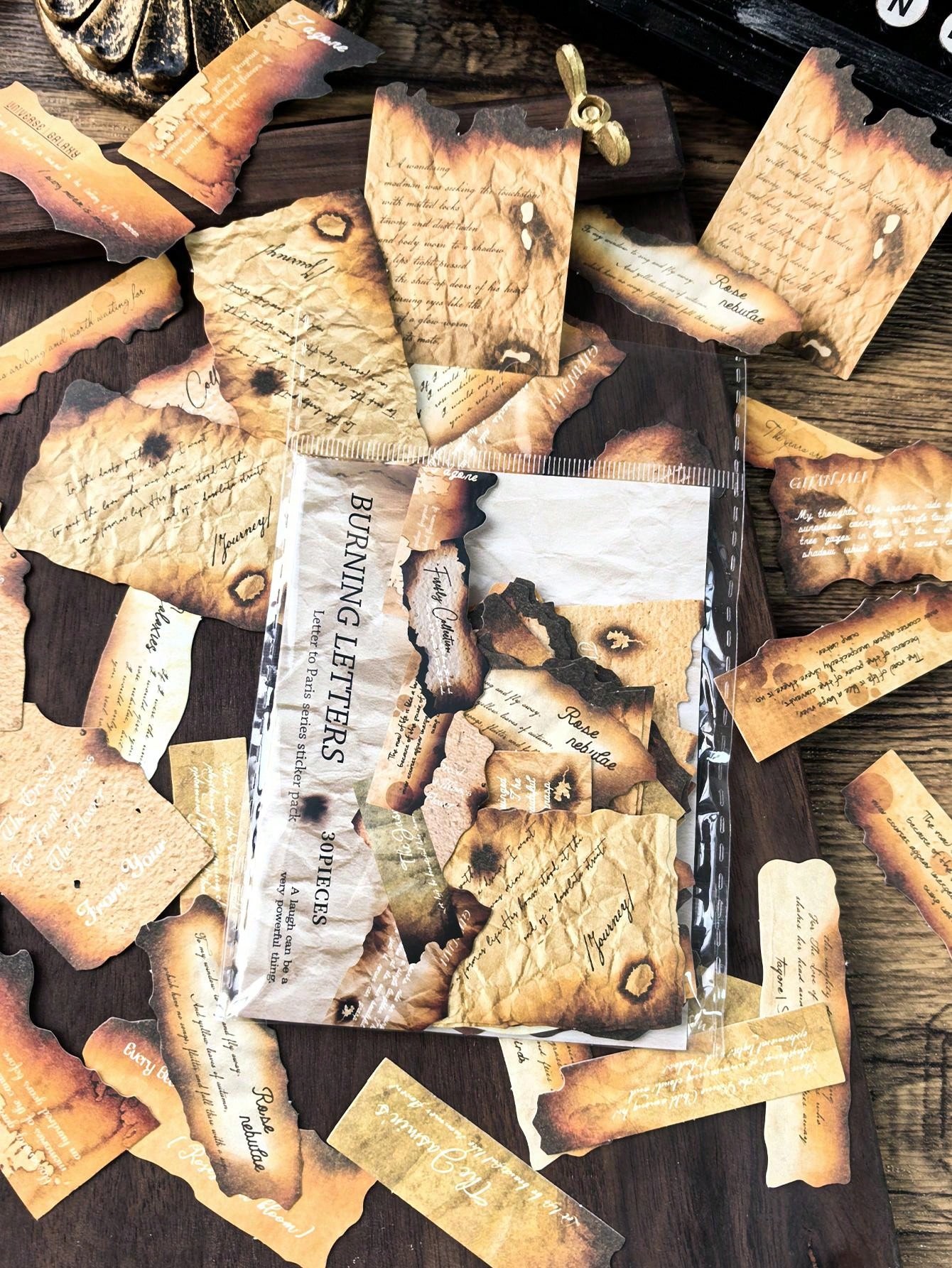 1 Pack 30pcs Vintage Handwritten English Letter Burn Mark Textured ...