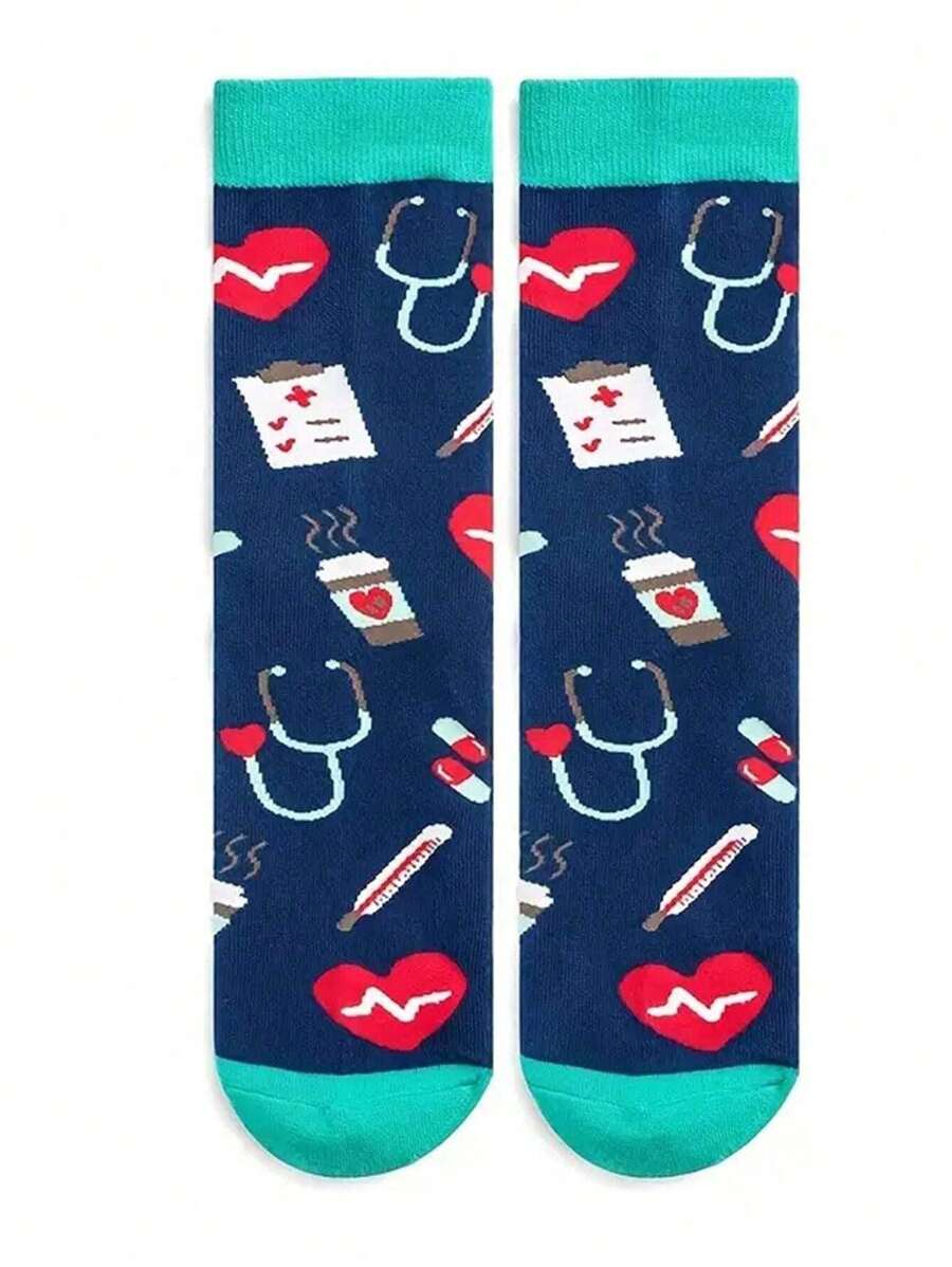 1 Pair Of Whimsical Cartoon Medical Nurse Socks , Novelty Funny Pattern ...