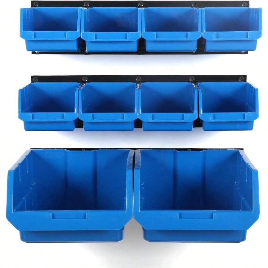 Wall Mounted Storage Bins, Wall Storage Bins Parts Rack 10 Bins&3 Rails ...