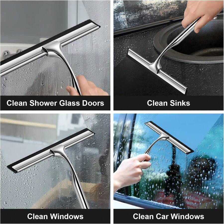 Stainless Steel Shower Squeegee Set, With Shower Door Hooks And ...