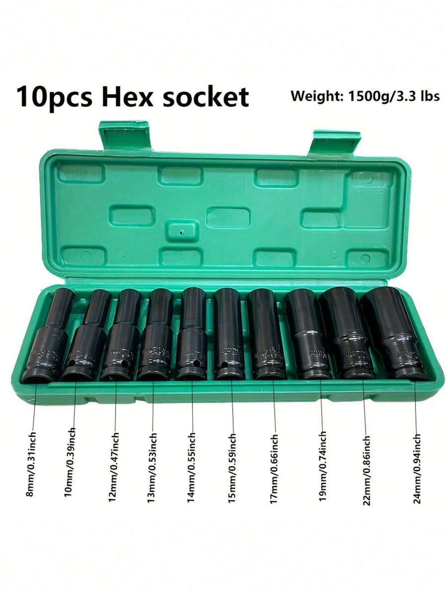 10pcs Electric Wrench Socket Set, 8-24mm Extended Sockets, Pneumatic ...
