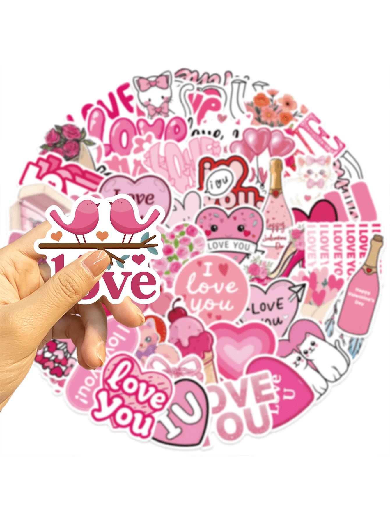 50 Pcs Cartoon Valentine's Day Love Graffiti Stickers, I Love You ...