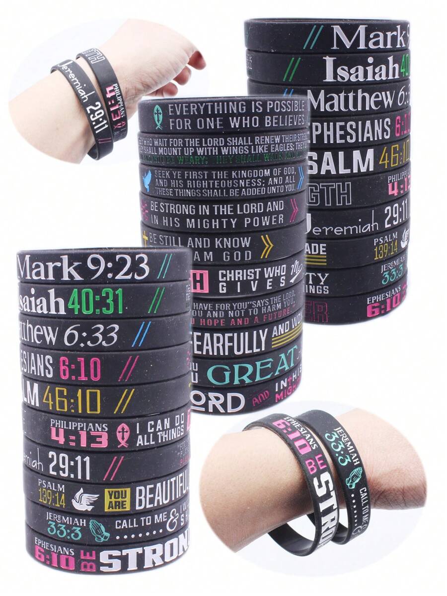10pcs Christian Cross Bible Verse Inspirational Silicone Wristbands ...