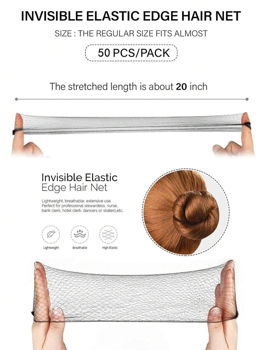 Hair Net 50 Pcs, Hair Nets Elasticity Invisible Elastic Mesh For Food ...