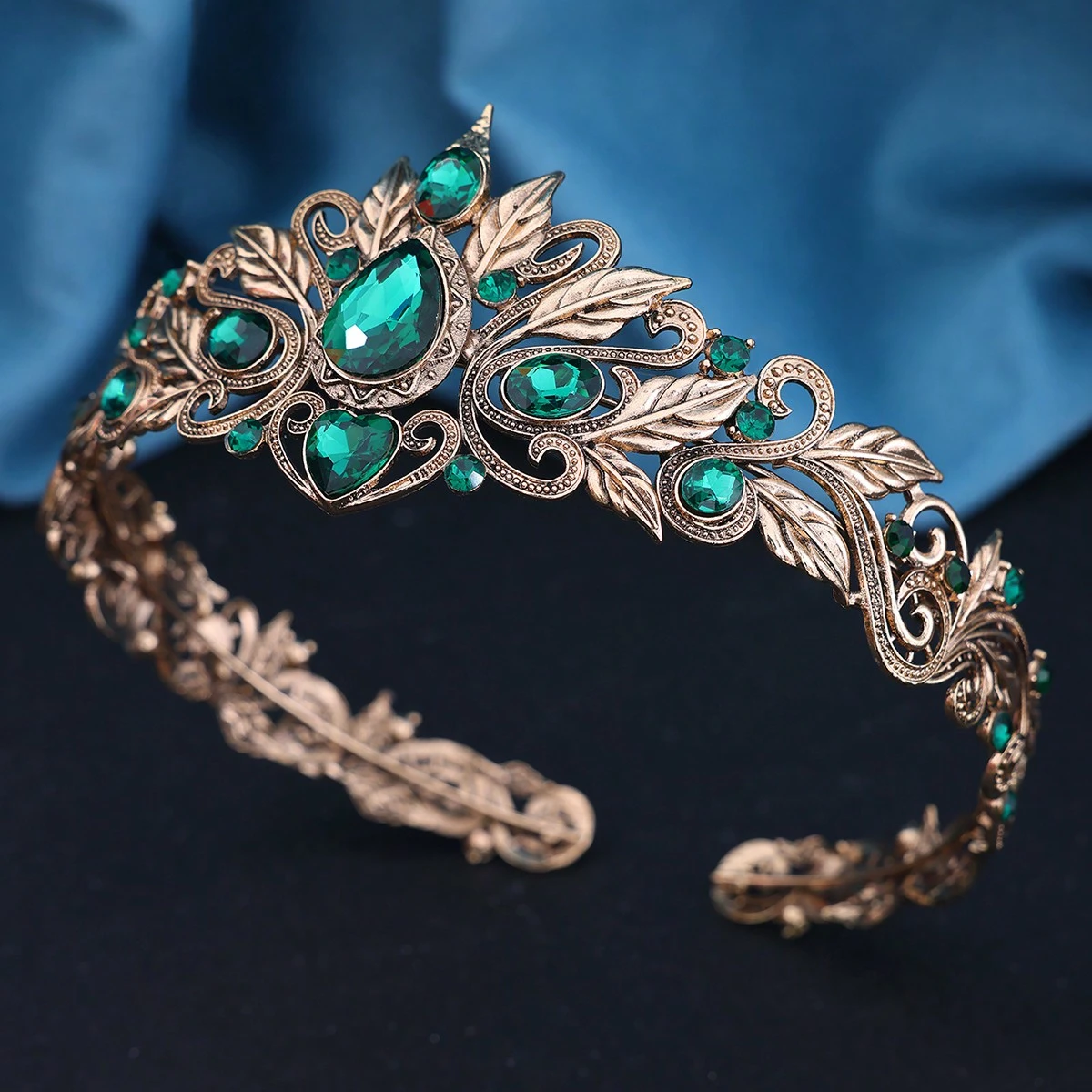 Baroque Vintage Crystal Headpiece, Retro Golden Leaf Crown-Shaped ...