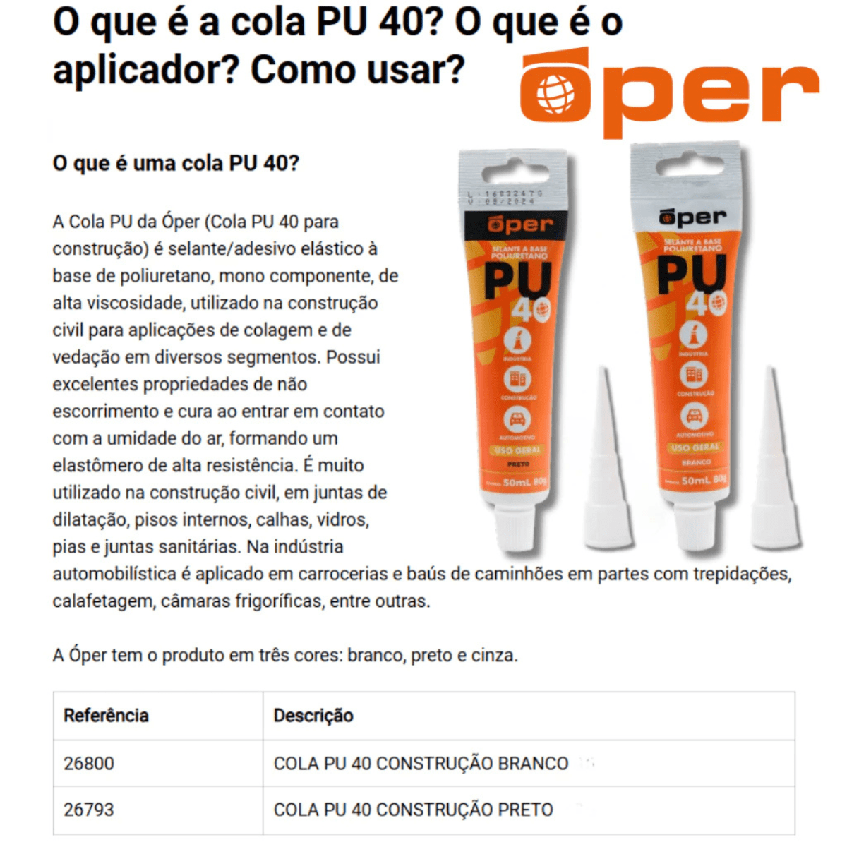 Cola PU-40 Kit 3UN Cola Adesiva Selante Uso Geral A base de Poliuretano ...