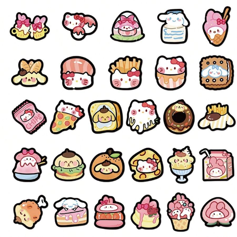 Sanrio 55 Pcs Sanrio Hello Kitty Food Stickers - Adhesive, Reusable ...
