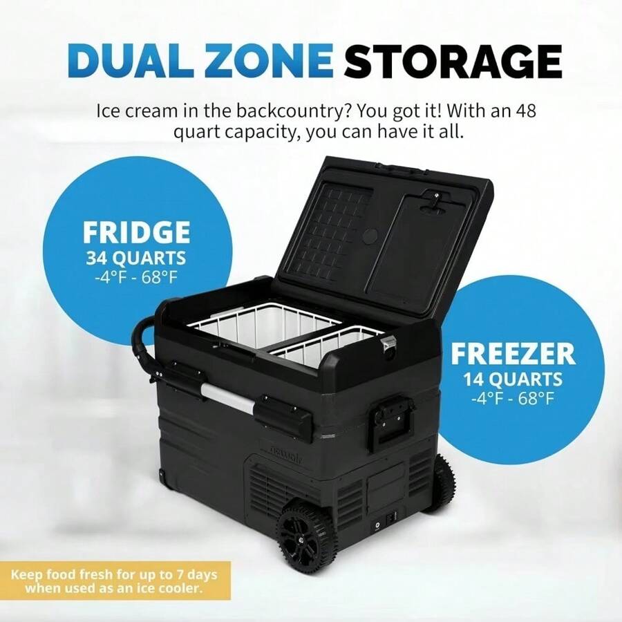 48 Qt. Portable 12v Electric Cooler With Compressor, Fridge And Freezer ...