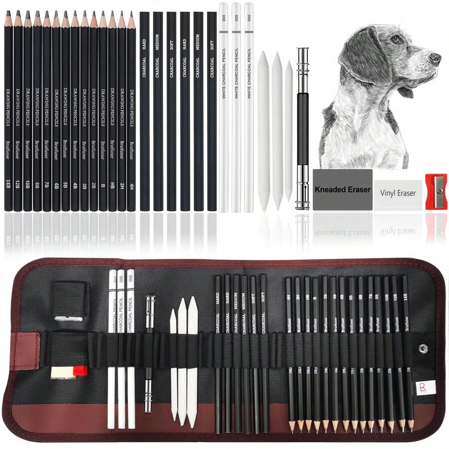Set di 31 matite da disegno e schizzo, set di forniture per artisti portatile in custodia da ...
