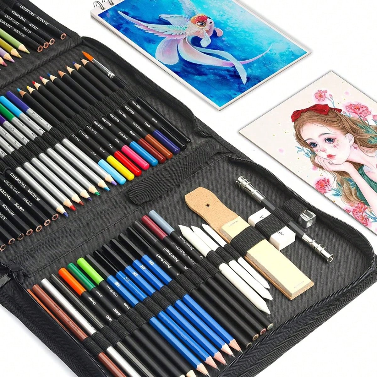 76pc Art Supply Set - Sketching & Drawing Kit With Tutorial Book ...