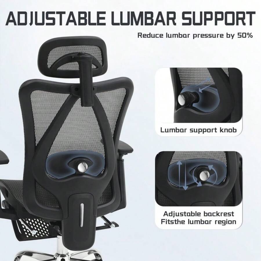 Ergonomic Office Chair, Mesh Office Chair With Adjustable Lumbar ...
