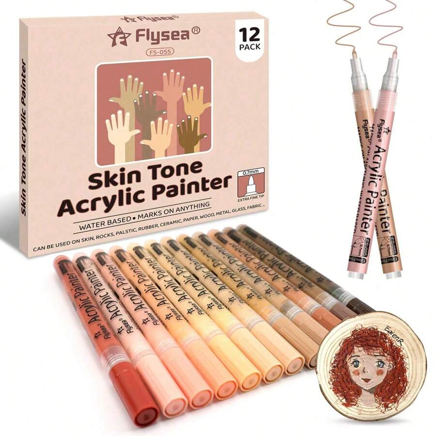 12 Packs Skin Tone Markers, 0.7mm Extra Fine Tip Acrylic Skin Colors ...