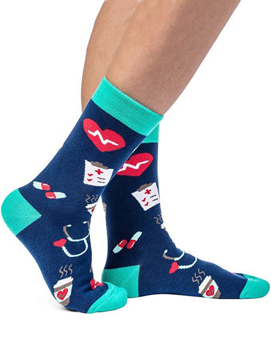 1 Pair Of Whimsical Cartoon Medical Nurse Socks , Novelty Funny Pattern ...