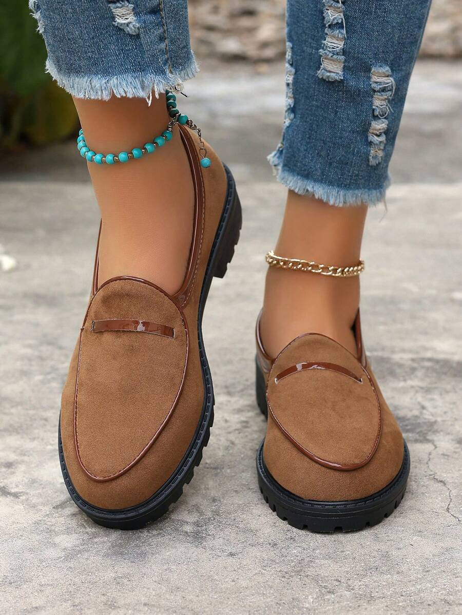 Women's 2025 Brown Loafers, British Style Casual Comfortable Thick Sole ...