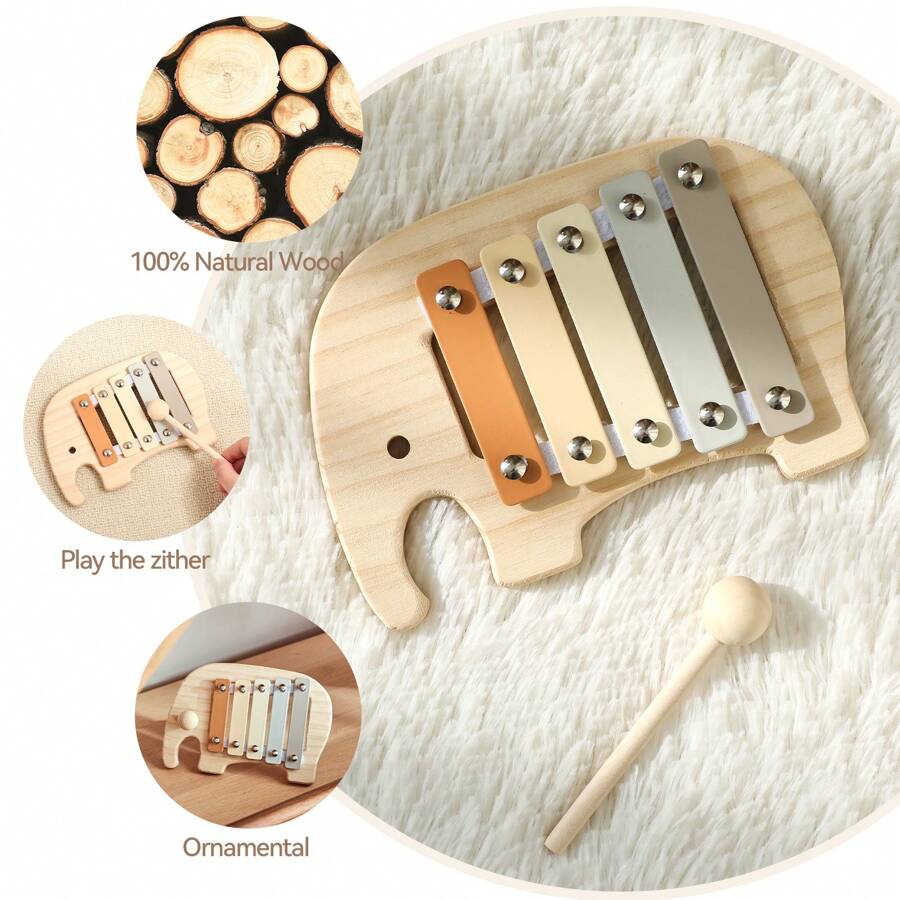 Wooden Elephant Xylophone - Baby Rattle Toy, 8-Note Glockenspiel ...