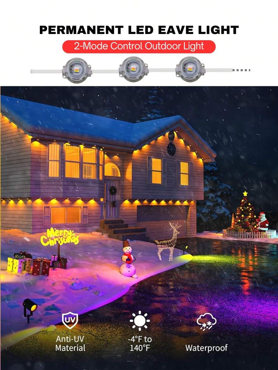 1set Smart Eave Lights 50ft-492.1ft/15m-150m With RGB LED Lights For ...