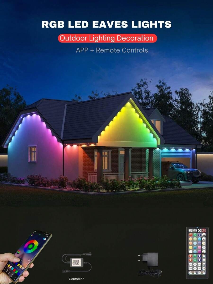 1set Smart Eave Lights 50ft-492.1ft/15m-150m With RGB LED Lights For ...