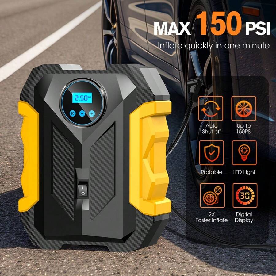 CARSUN Carsun 12V Digital Car Cigarette Lighter Air Compressor Pump, Portable Emergency Tire ...