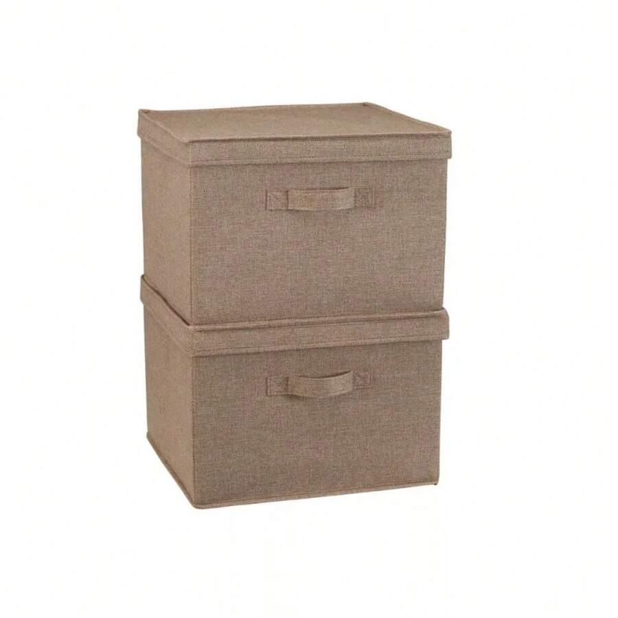 Household Essentials Set Of 2 Square Storage Boxes With Lids Latte ...